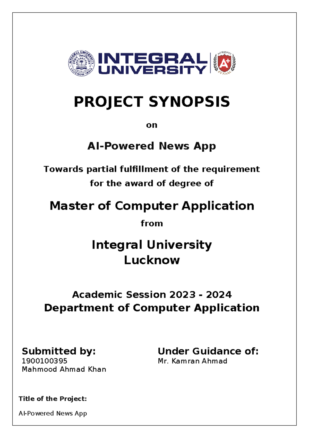 News app - PROJECT SYNOPSIS on AI-Powered News App Towards partial ...