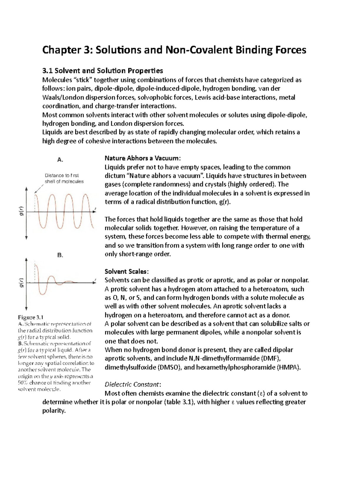 Notes chapter 3 - Solutions and Non-Covalent Binding Forces (Organic ...