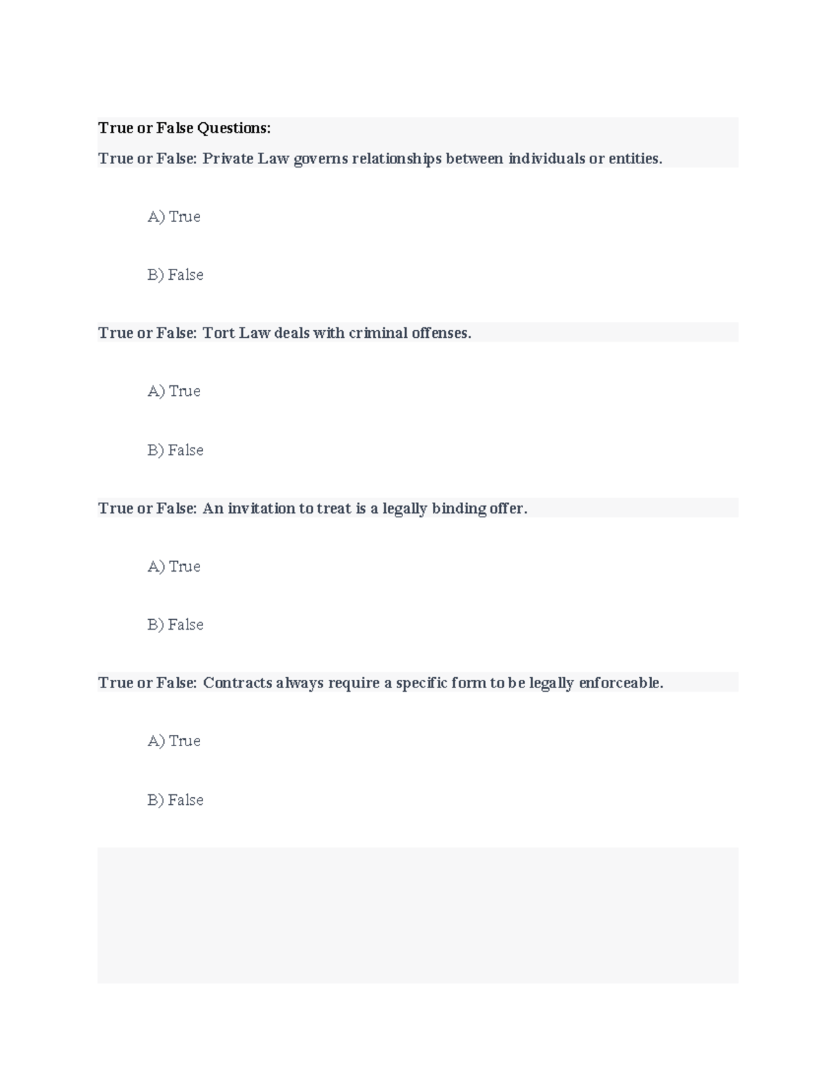 Mock Test (Hard Version) - True or False Questions: True or False ...
