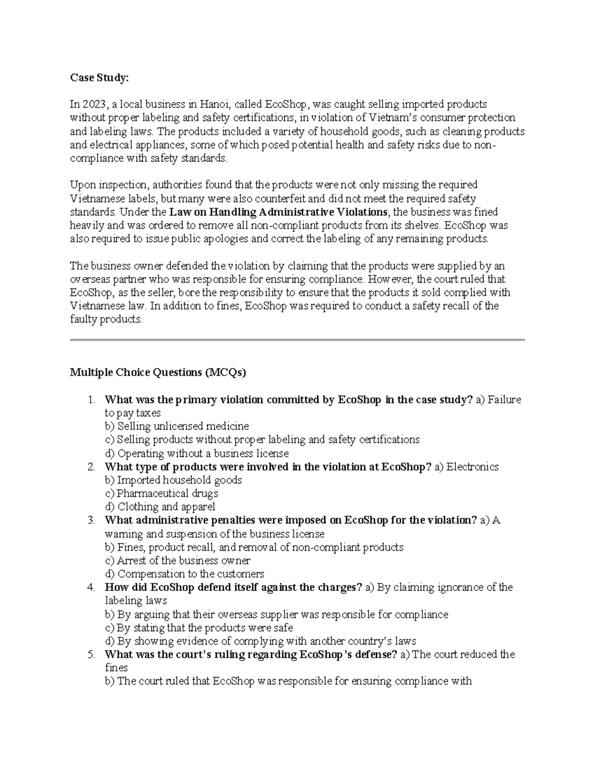 Case Study 2 - Law on Handling Administrative Violations - Case Study ...