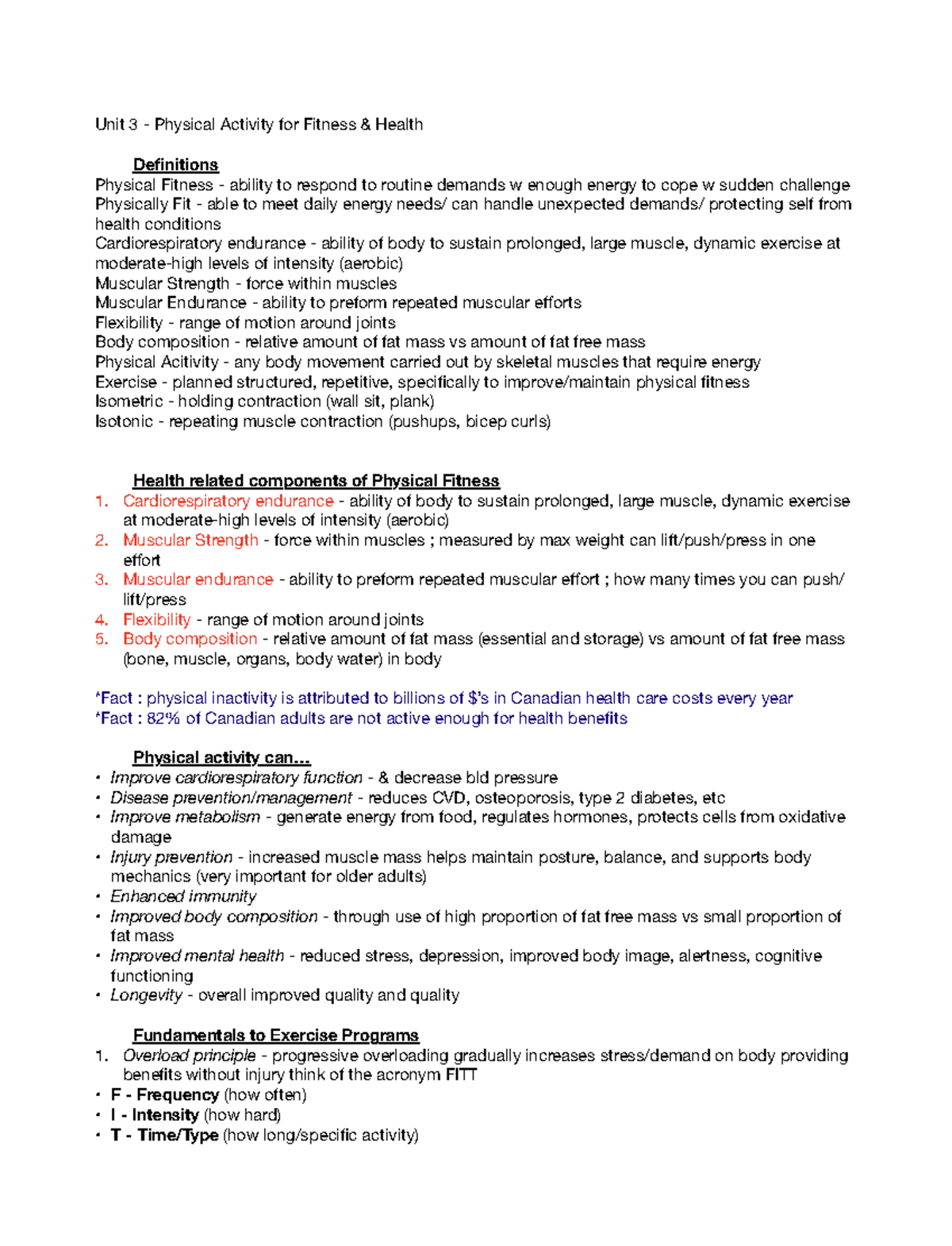 Unit 3 - Fitness 2 - Lecture notes - Unit 3 - Physical Activity for ...