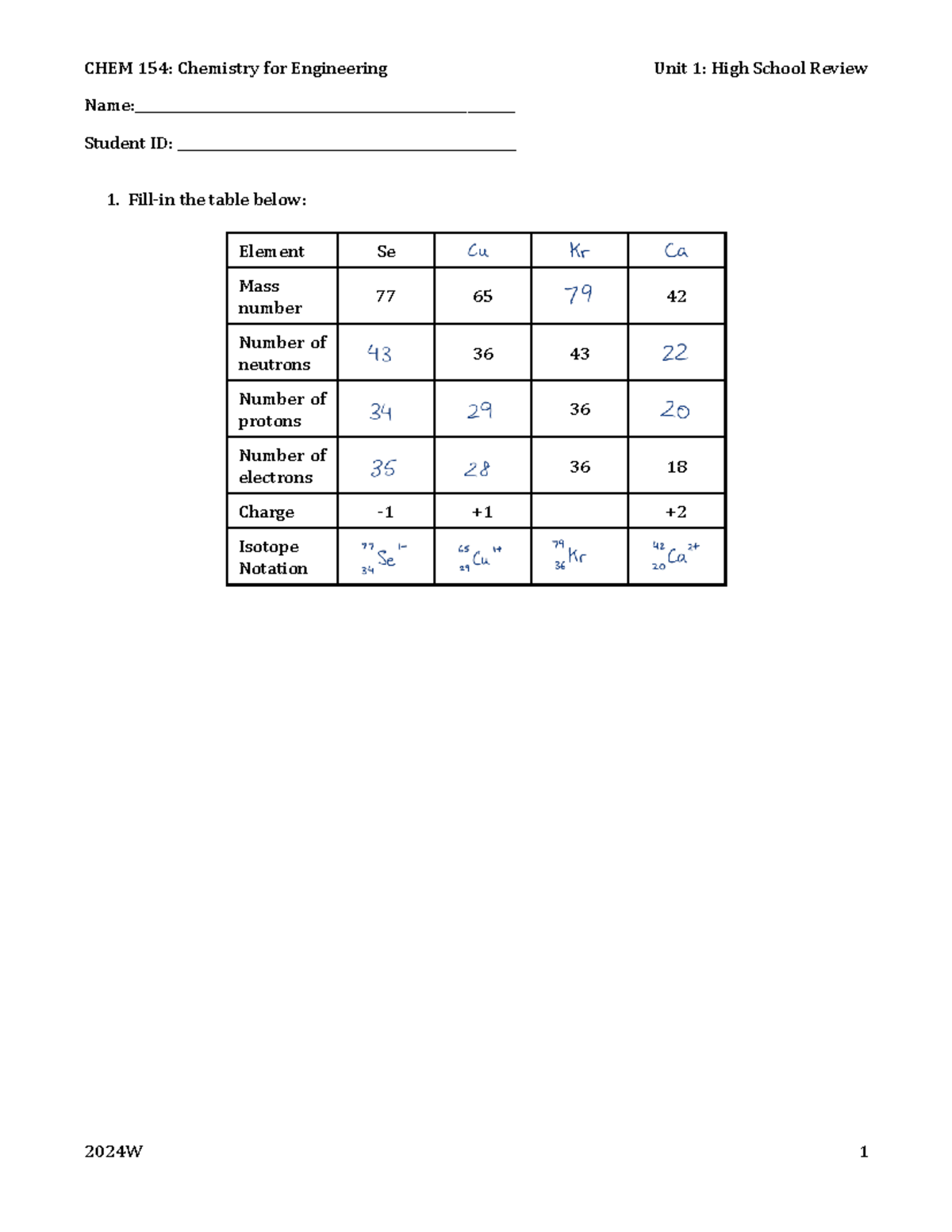 Unit+1 - Worksheet 1 - CHEM 154 - CHEM 154: Chemistry for Engineering ...