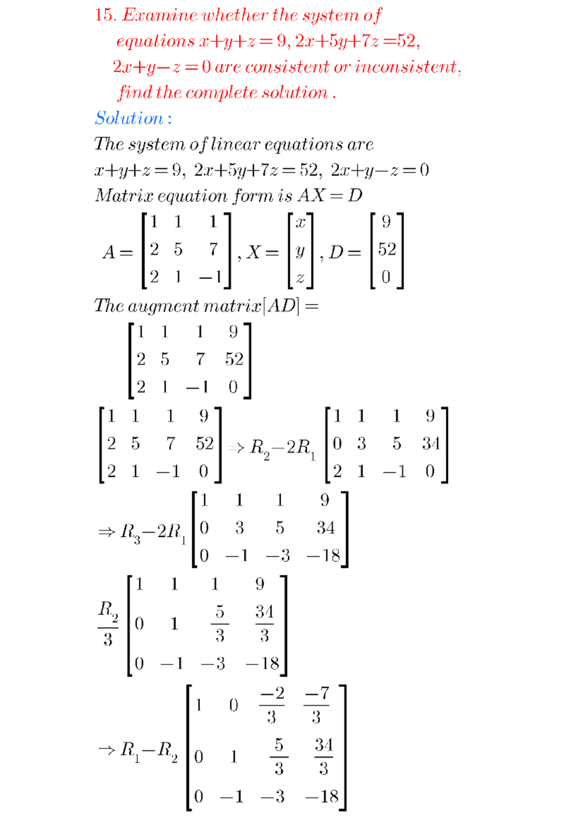 Matrices Consistent or inconsistent method - Mathematics - Studocu