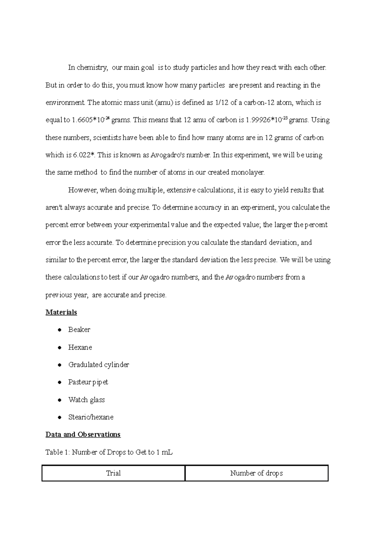 Lab 7 How much is a mole? "Avogadro's Number Dilemma" - In chemistry ...