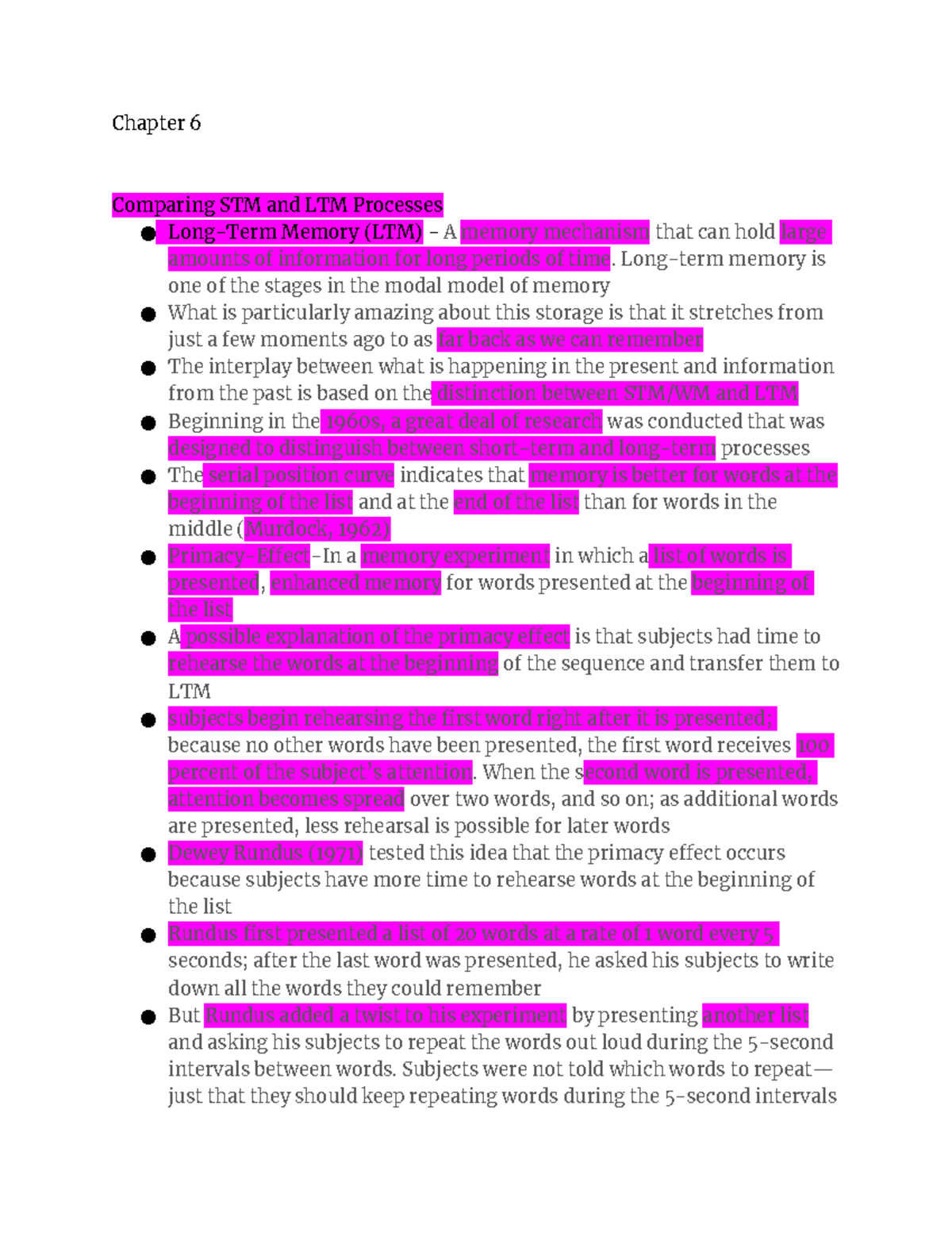 Chapter 6 LTM - cognitive psychology lecture notes - Chapter 6 ...