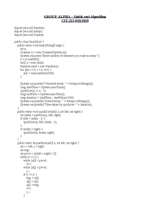 Alpha LAB2 - design and analysis of algorithms - CIT-223-029/2019_KYALE Team Alpha - Merge_Sort ...