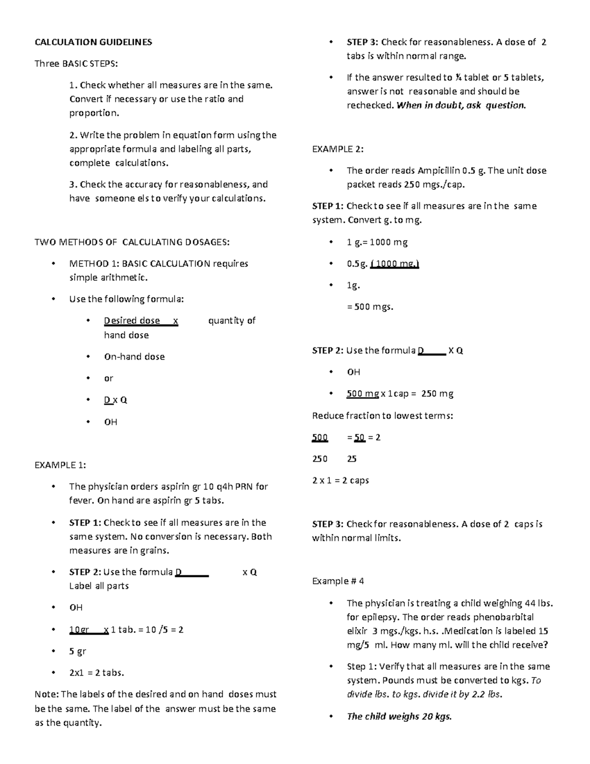 3. Pharma Calculation - CALCULATION GUIDELINES Three BASIC STEPS: Check ...