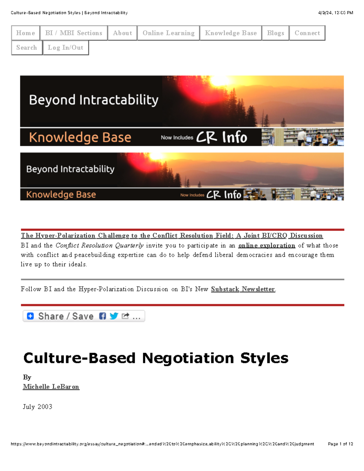 Culture-Based Negotiation Styles Beyond Intractability - The Hyper ...
