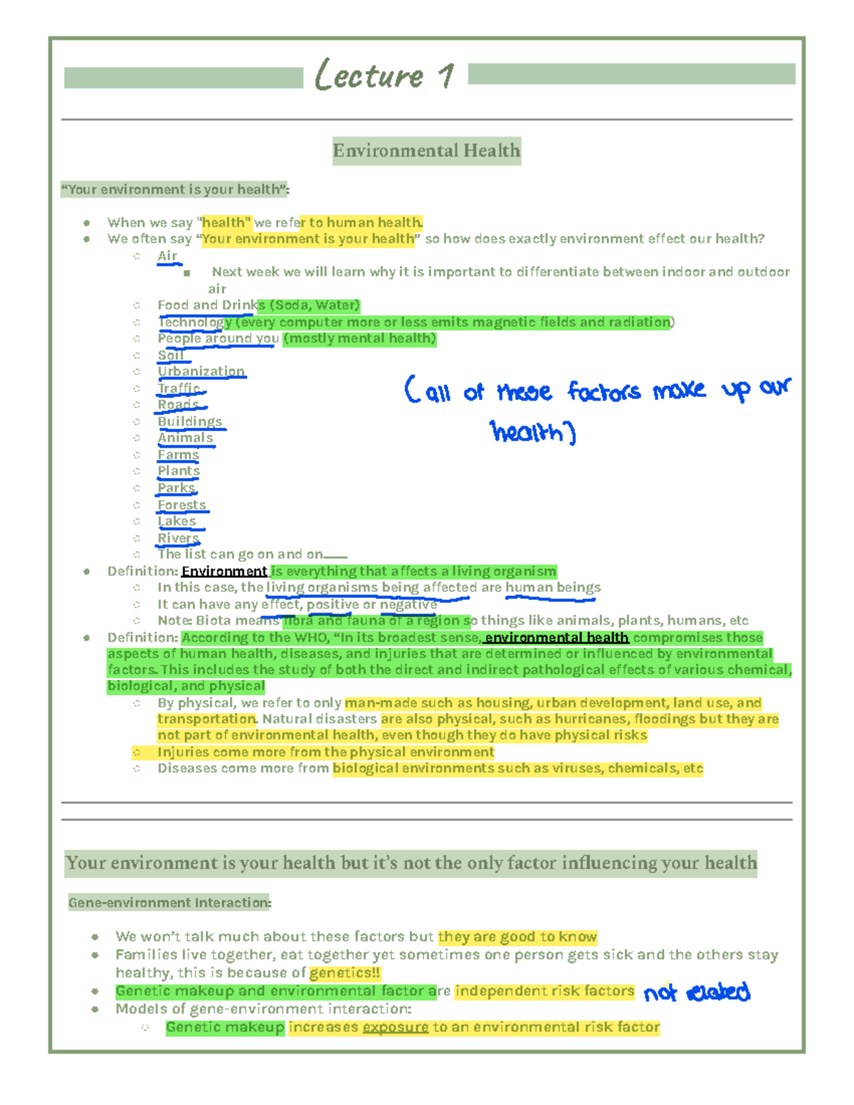 EESA01 - Lecture 1 - Lec 1 Environmental Health “Your environment is ...