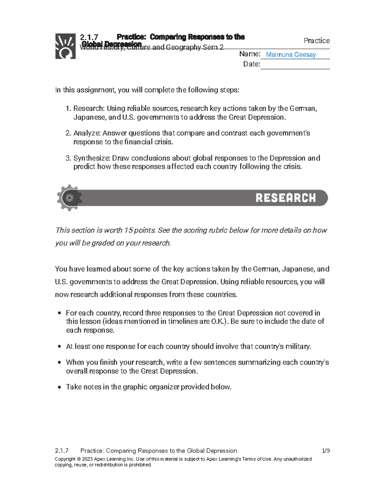 2.1.7 Practice - Comparing Responses to the Global Depression (Practice ...