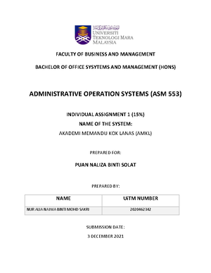 Draft ASM553 assignment 1 (nur alia najwa) - COMPANY: AKADEMI MEMANDU ...