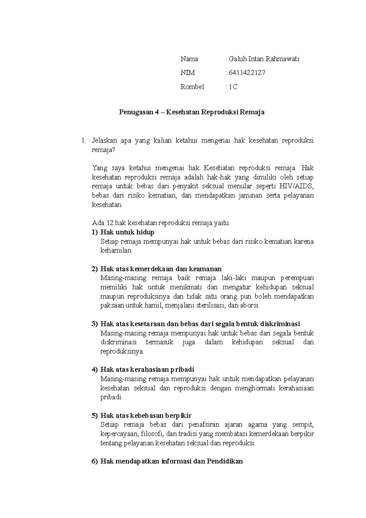Penugasan 4 Kespro Galuh Intan R 6411422127 - Penugasan 4 – Kesehatan ...
