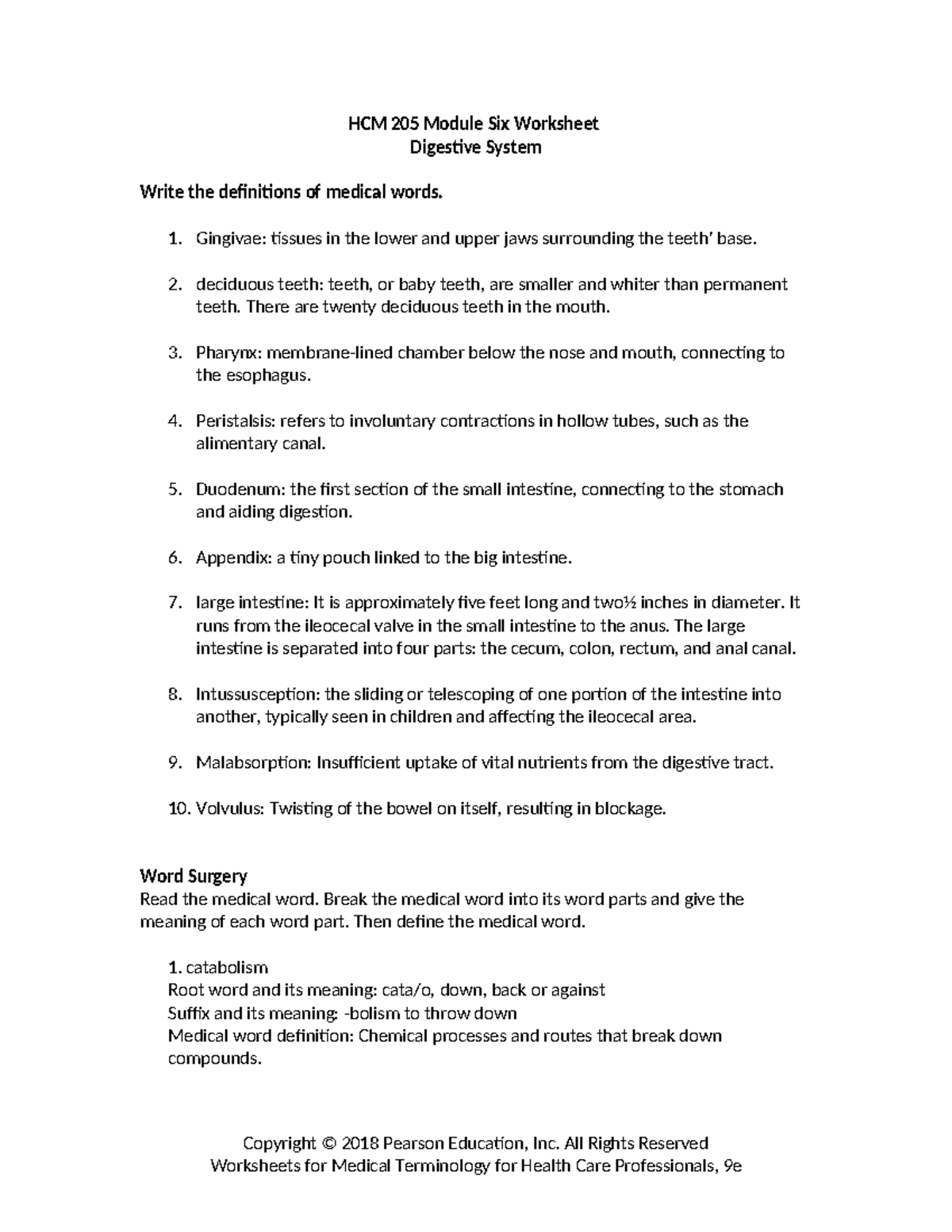 Worksheet Module 6 - HCM 205 Module Six Worksheet Digestive System ...