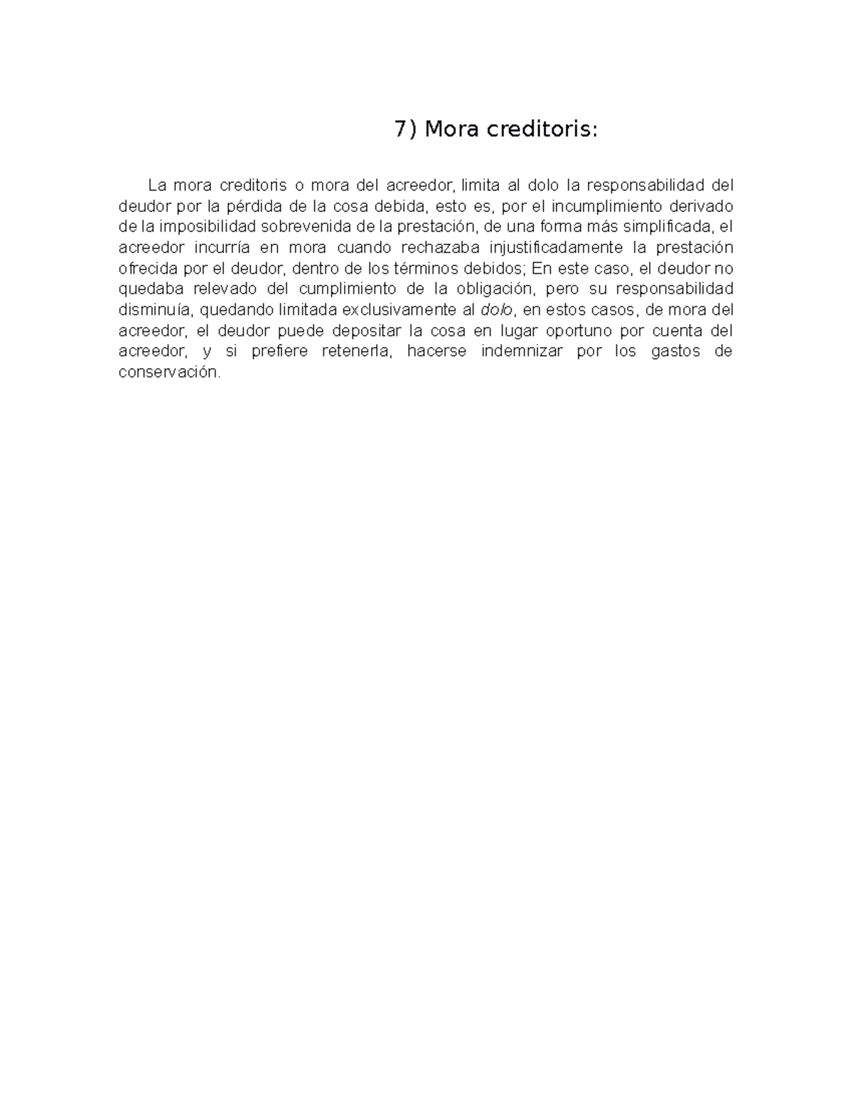 Mora creditoris - derecho romano la mora - 7) Mora creditoris: La mora ...