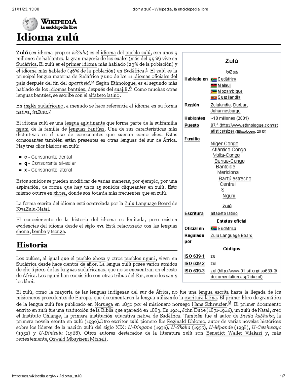 Idioma zulú - Wikipedia, la enciclopedia libre - Zulú isiZulu Hablado ...