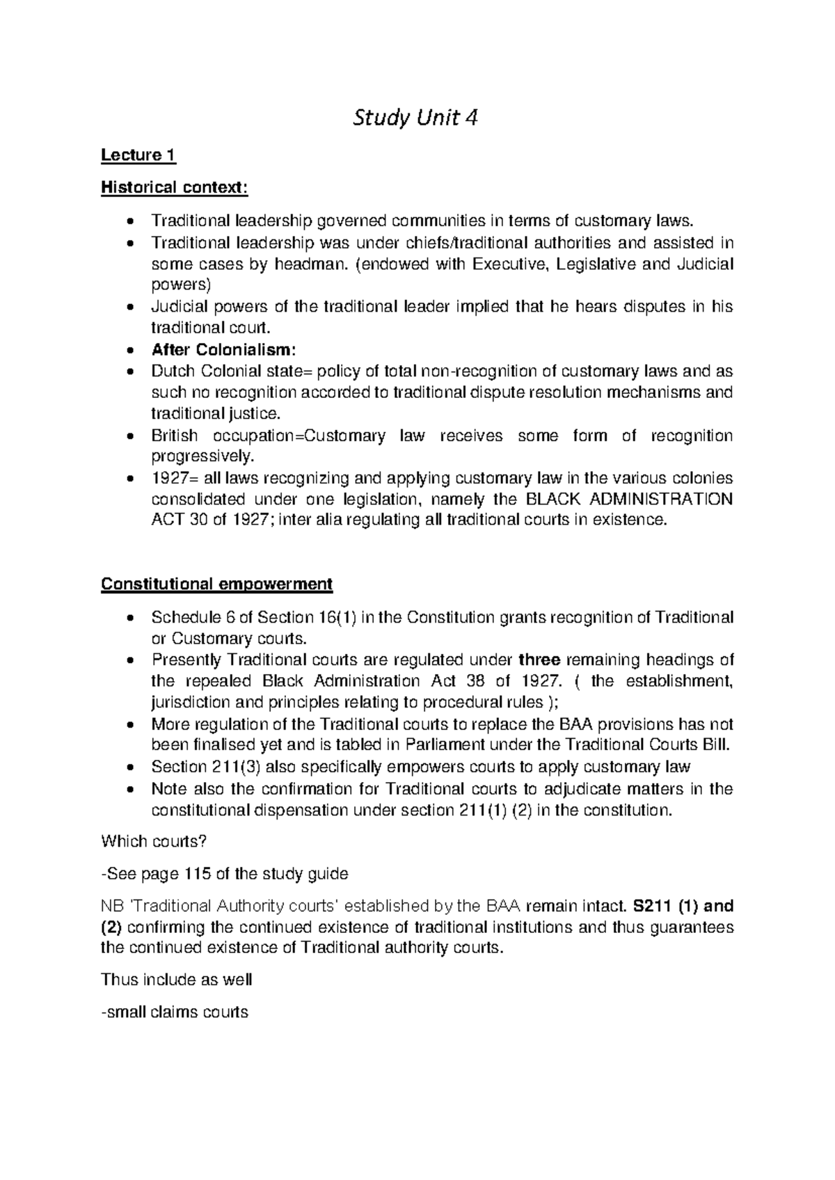 IND 2601 Study Unit 4 Discussion 8 9 - Study Unit 4 Lecture 1 Historical context: - Traditional ...