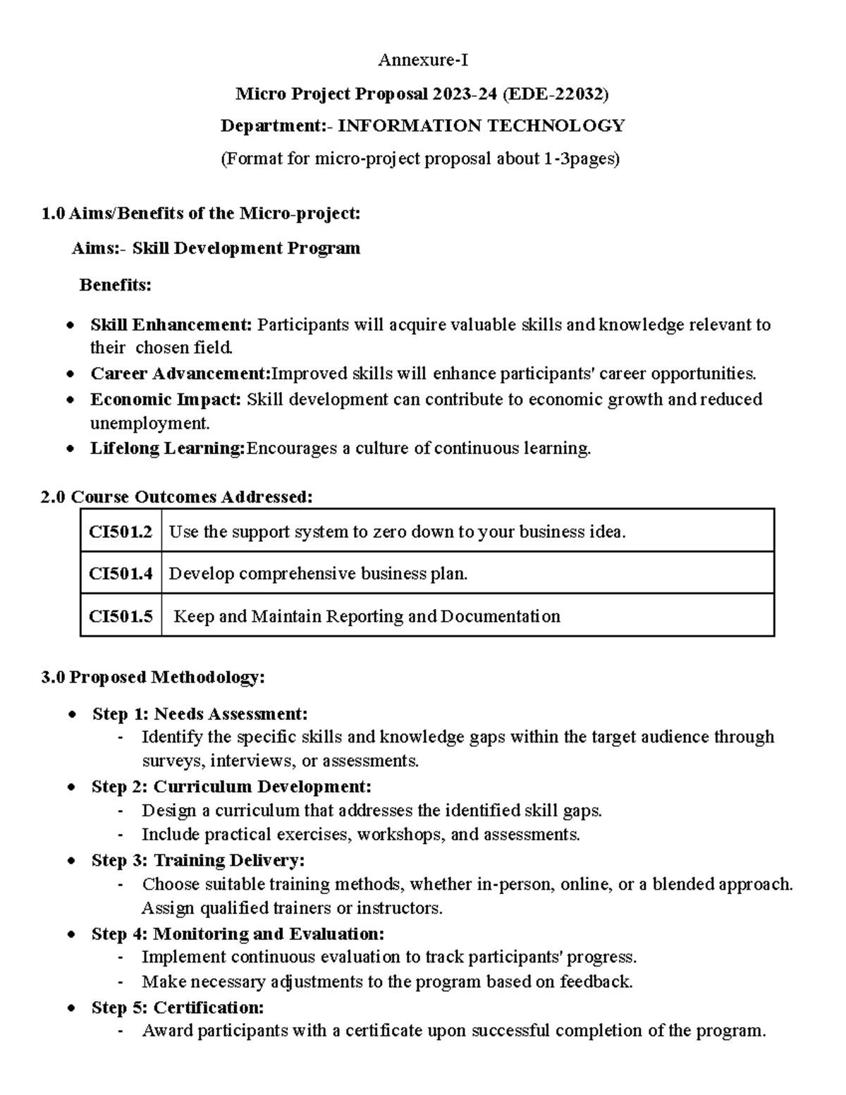 EDE proposal-1 - Annexure-I Micro Project Proposal 2023-24 (EDE-22032) Department:- INFORMATION ...