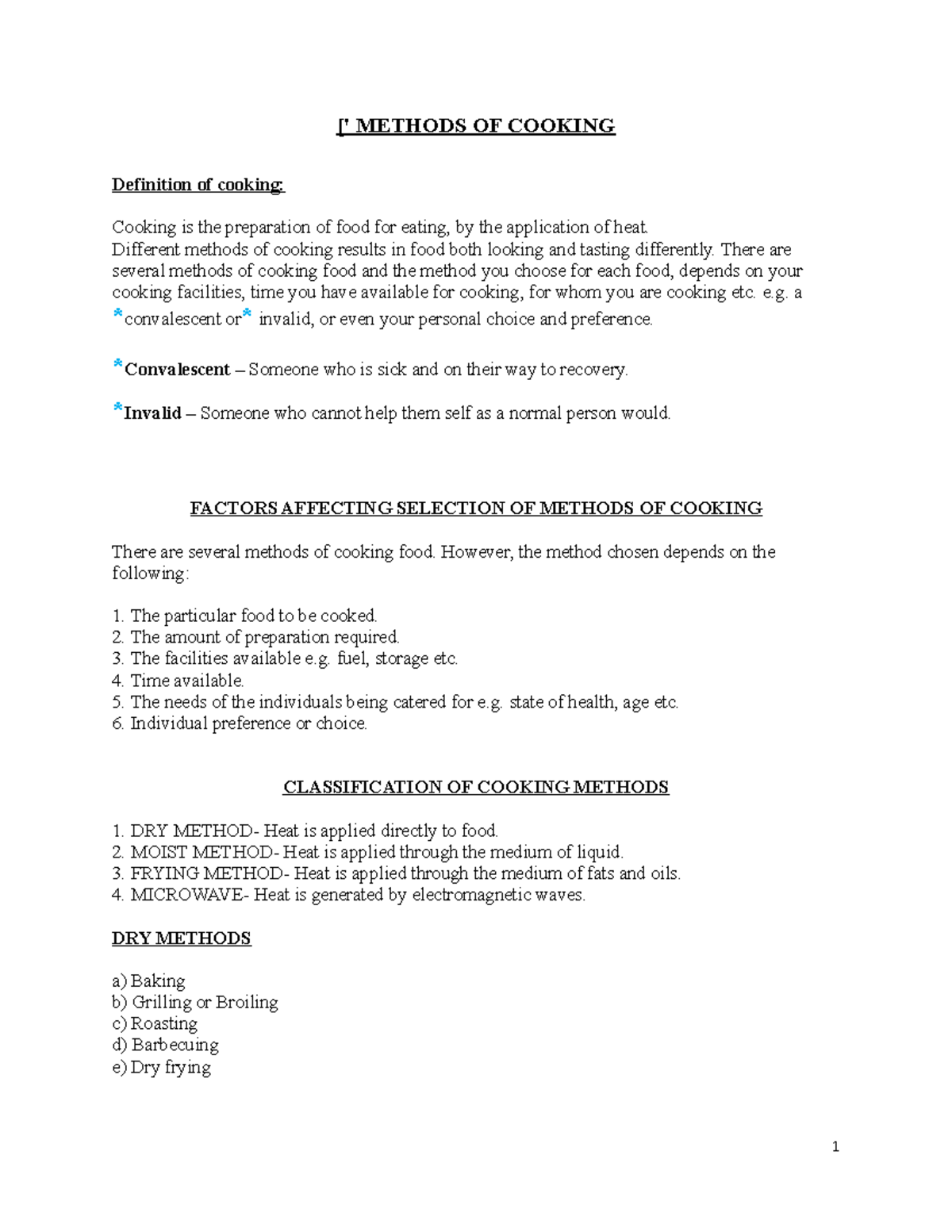 Methods OF Cooking- Form 5 - [' METHODS OF COOKING Definition of ...
