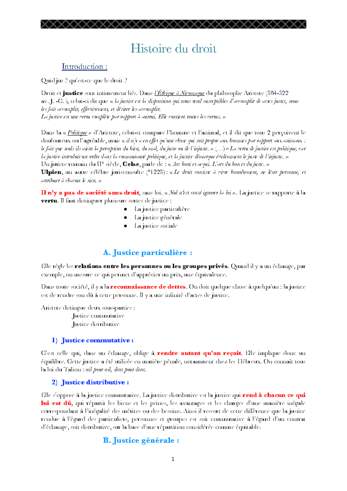 Introduction historique au droit copie 3 - Histoire du droit Introduction : Quid jus? qu’est-ce ...