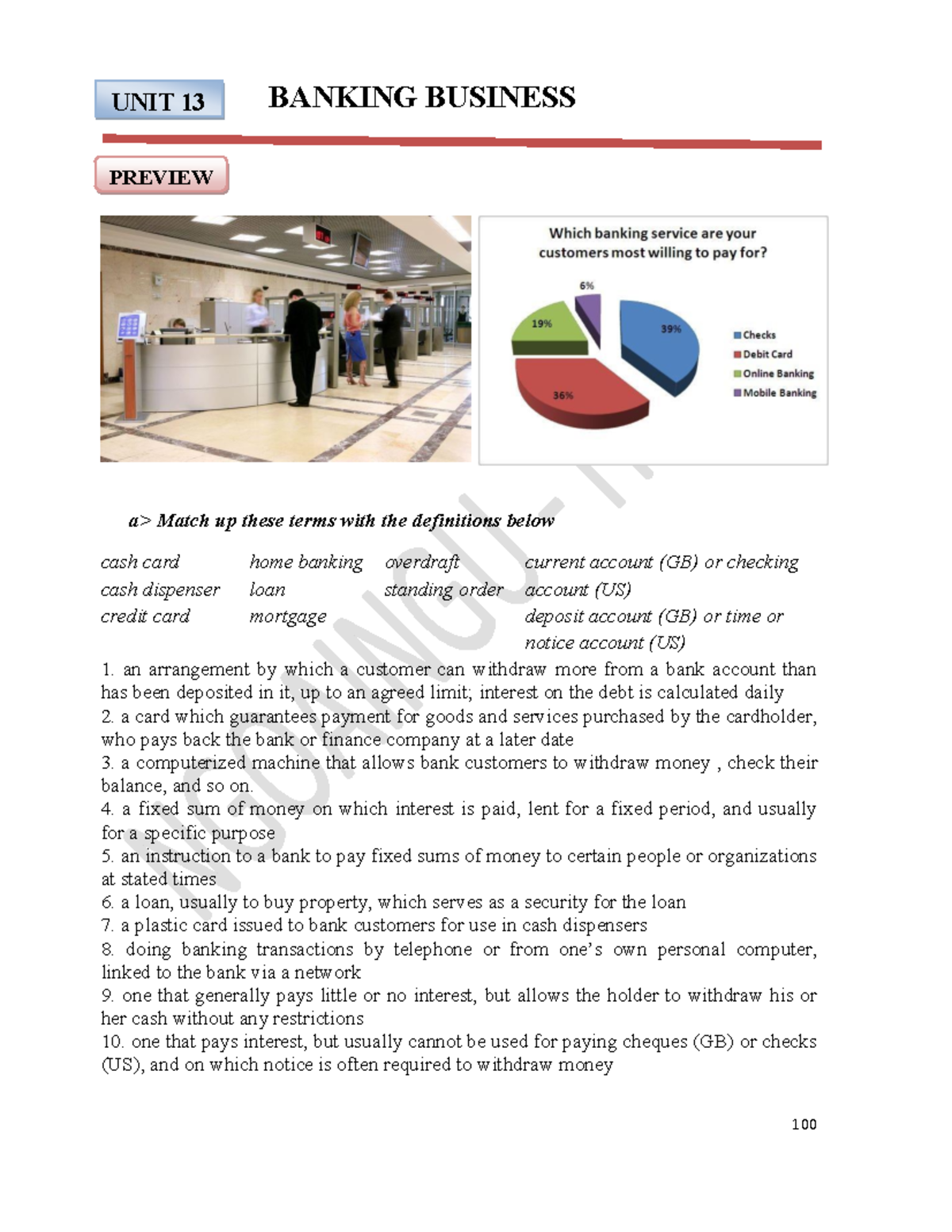 Giáo-trình - Were - UNIT 14 BANKING BUSINESS PREVIEW a> Match up these ...