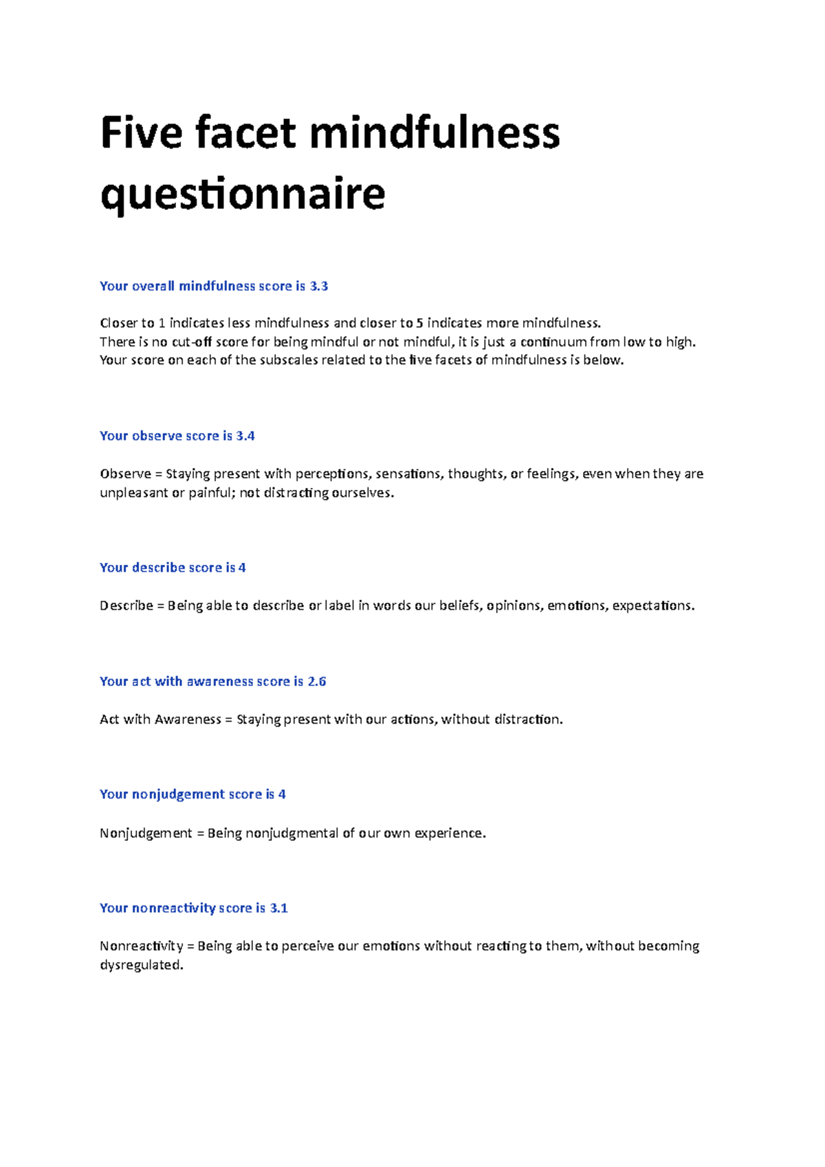 Five facet mindfulness questionnaire - Five facet mindfulness ...