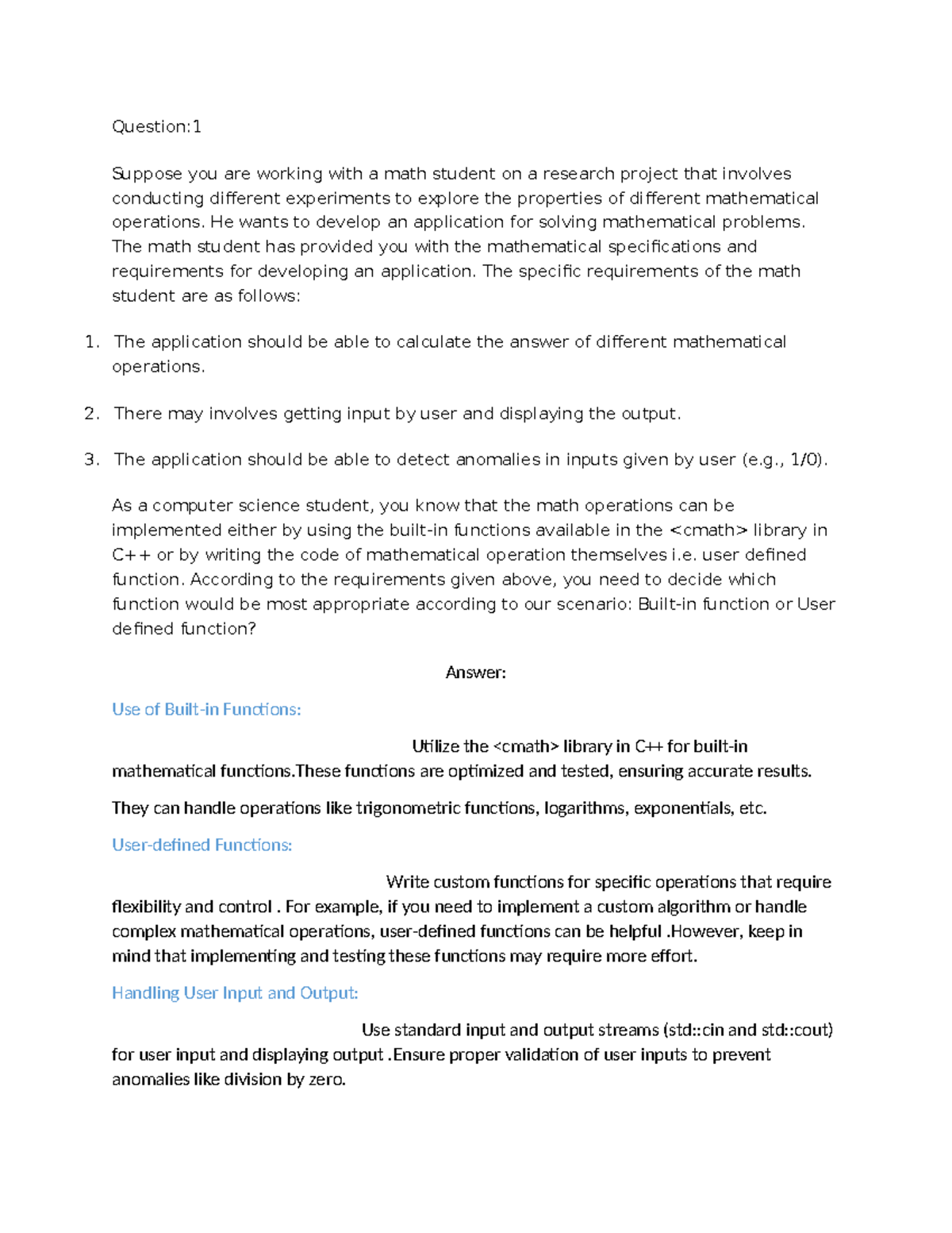 Use of Built - Question: Suppose you are working with a math student on ...