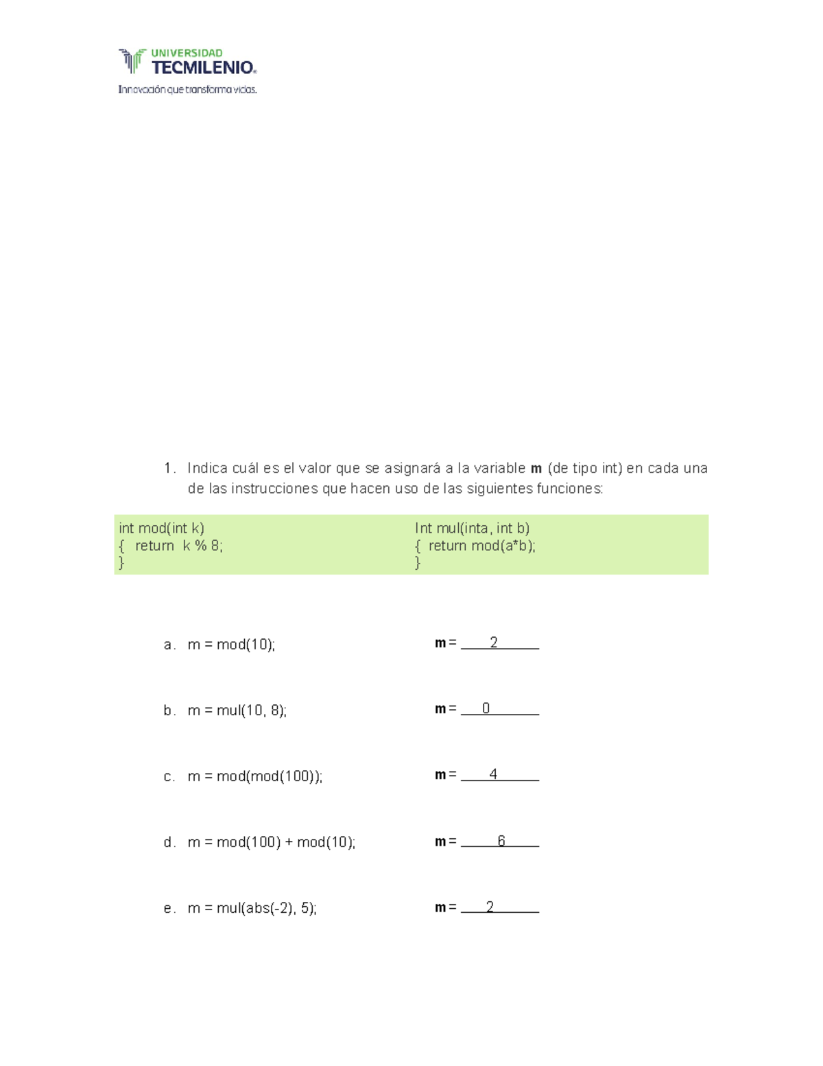 Actividad 12 - Indica cuál es el valor que se asignará a la variable m ...