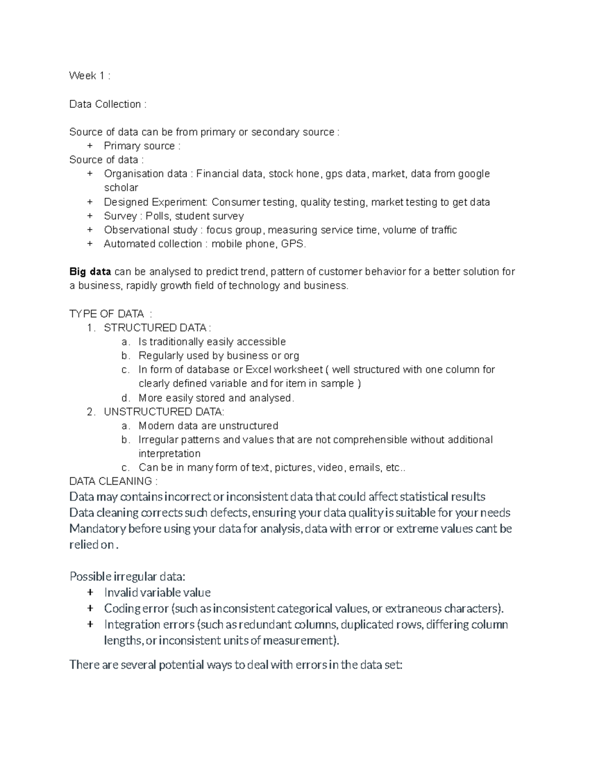 Week 1 - Lecture notes 1 - Week 1 : Data Collection : Source of data ...