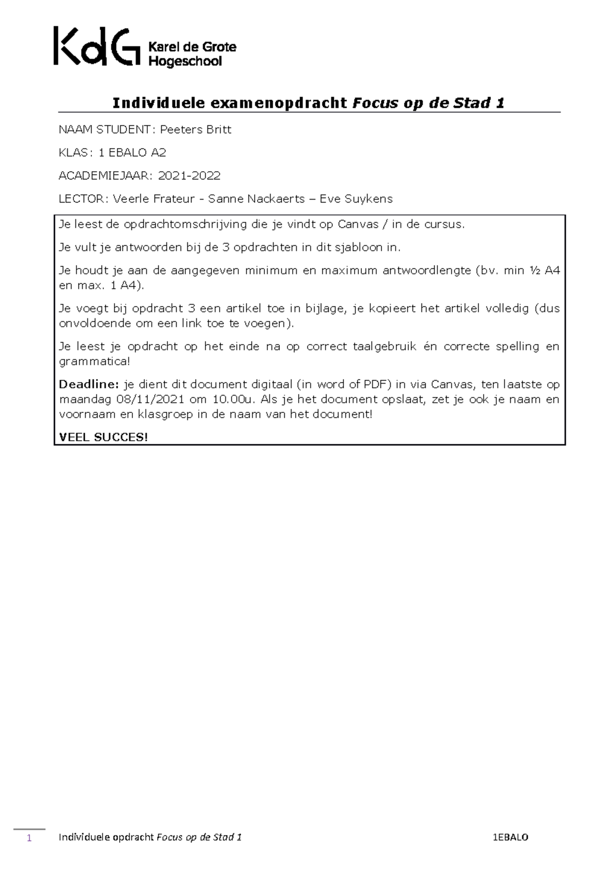 Britt Peeters Individuele opdracht - Focus op de Stad 1 - 1 Ebalo ...