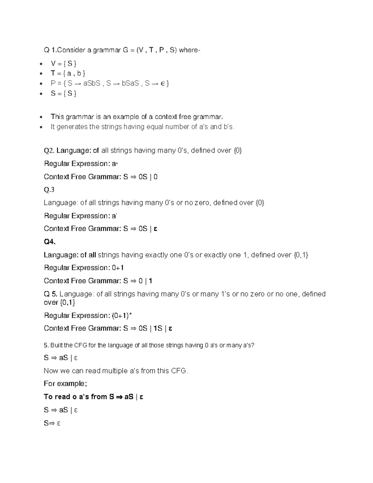 CFG CNF Derivation Practice Problems - Q 1 a grammar G = (V , T , P , S ...