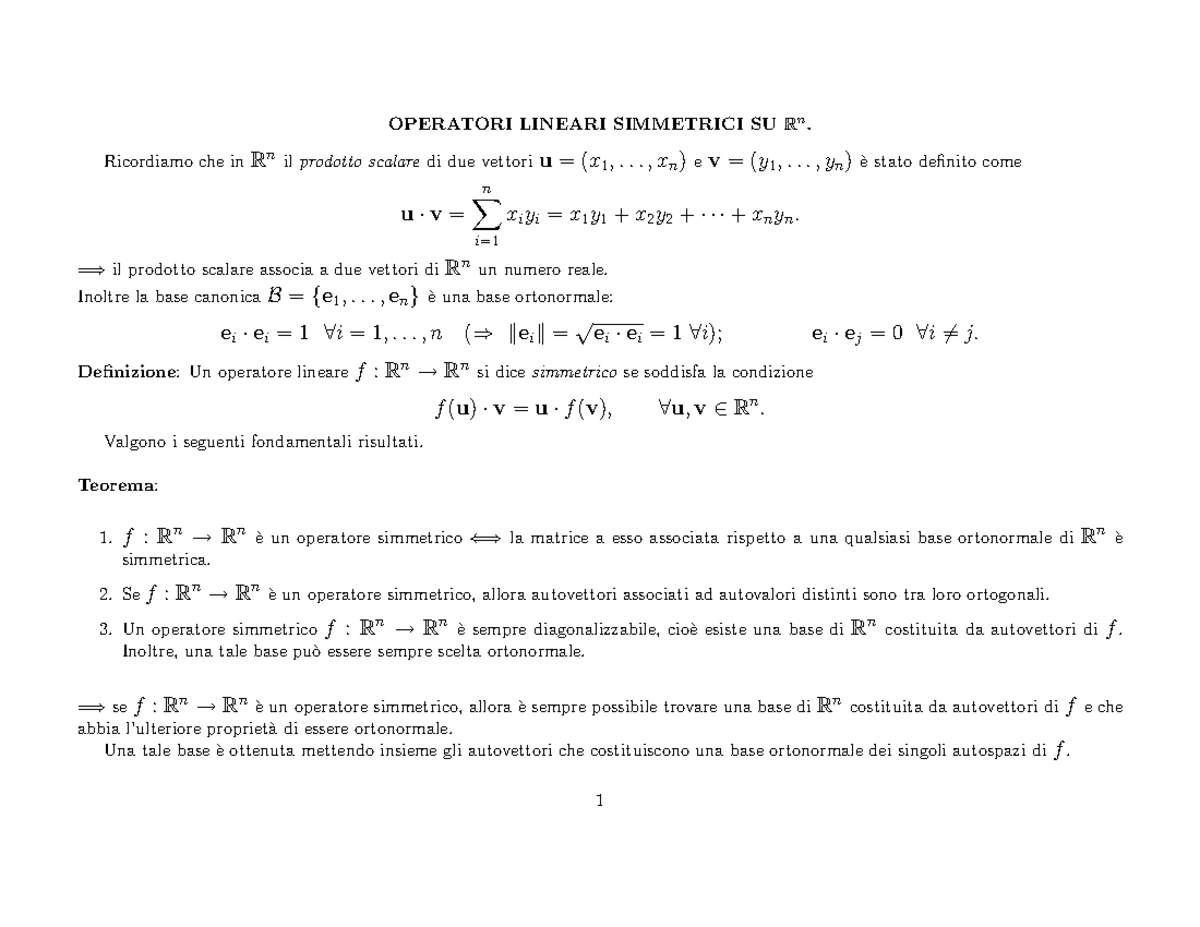 Slide-28 - geometria - OPERATORI LINEARI SIMMETRICI SURn. Ricordiamo ...