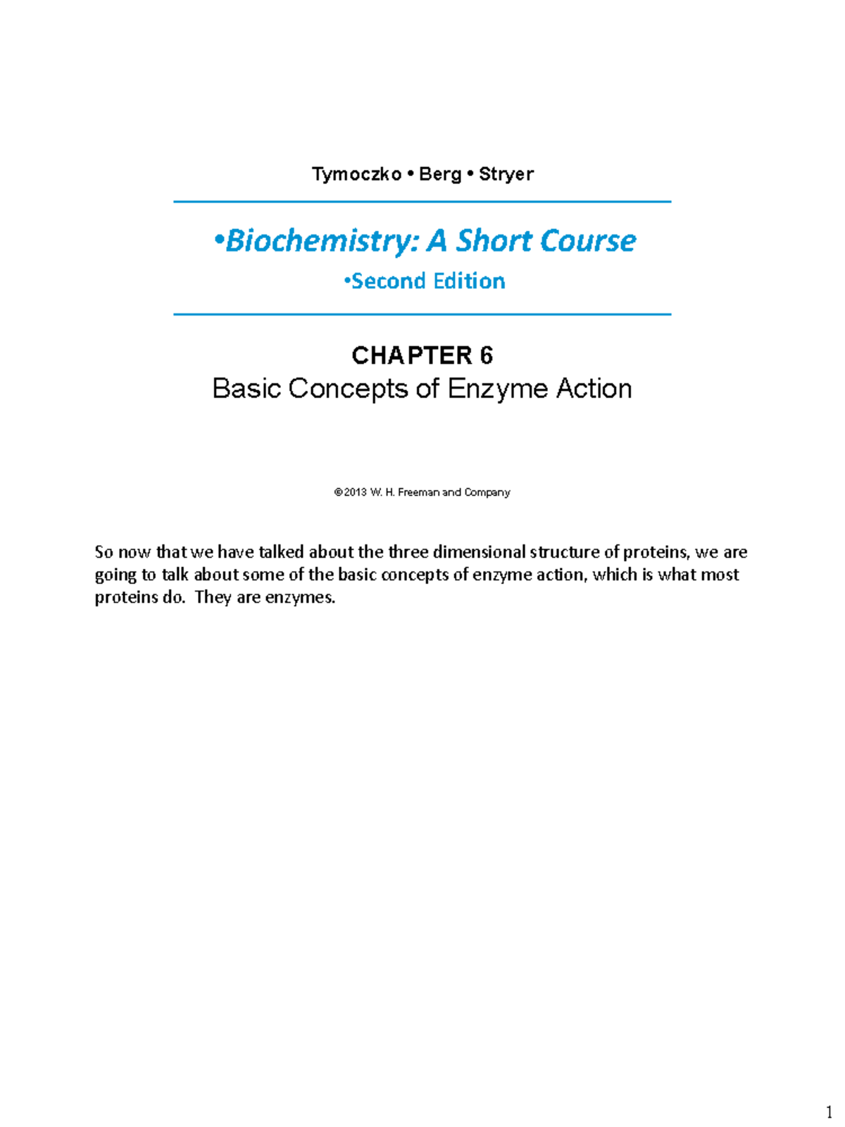 Chapter 06 - Basic Concepts of Enzyme Action - • Biochemistry: A Short ...