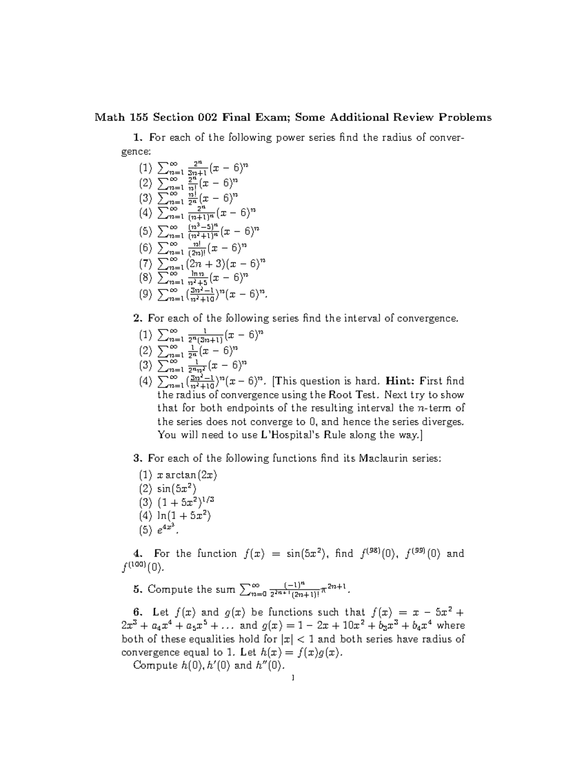 155final-exam-review - Math 155 Section 002 Final Exam; Some Additional ...