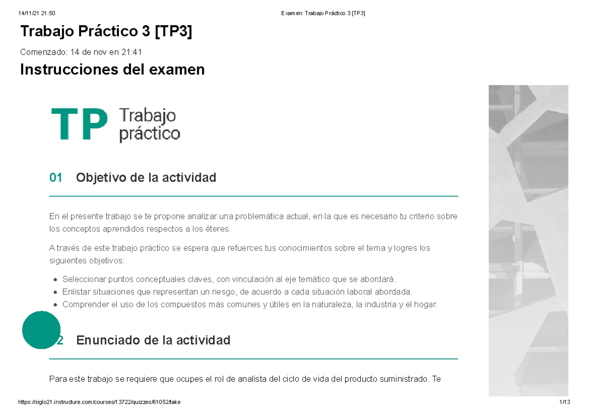 Trabajo Práctico 3 [TP3] - Química Orgánica - Siglo 21 - Studocu