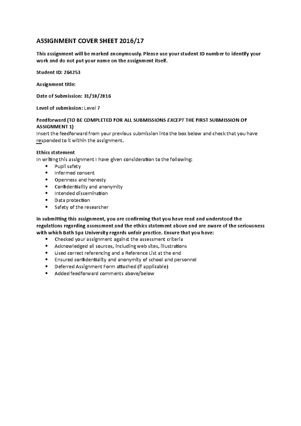 Assignment 1 - Grade: a+ - ASSIGNMENT COVER SHEET 2016/ This assignment ...