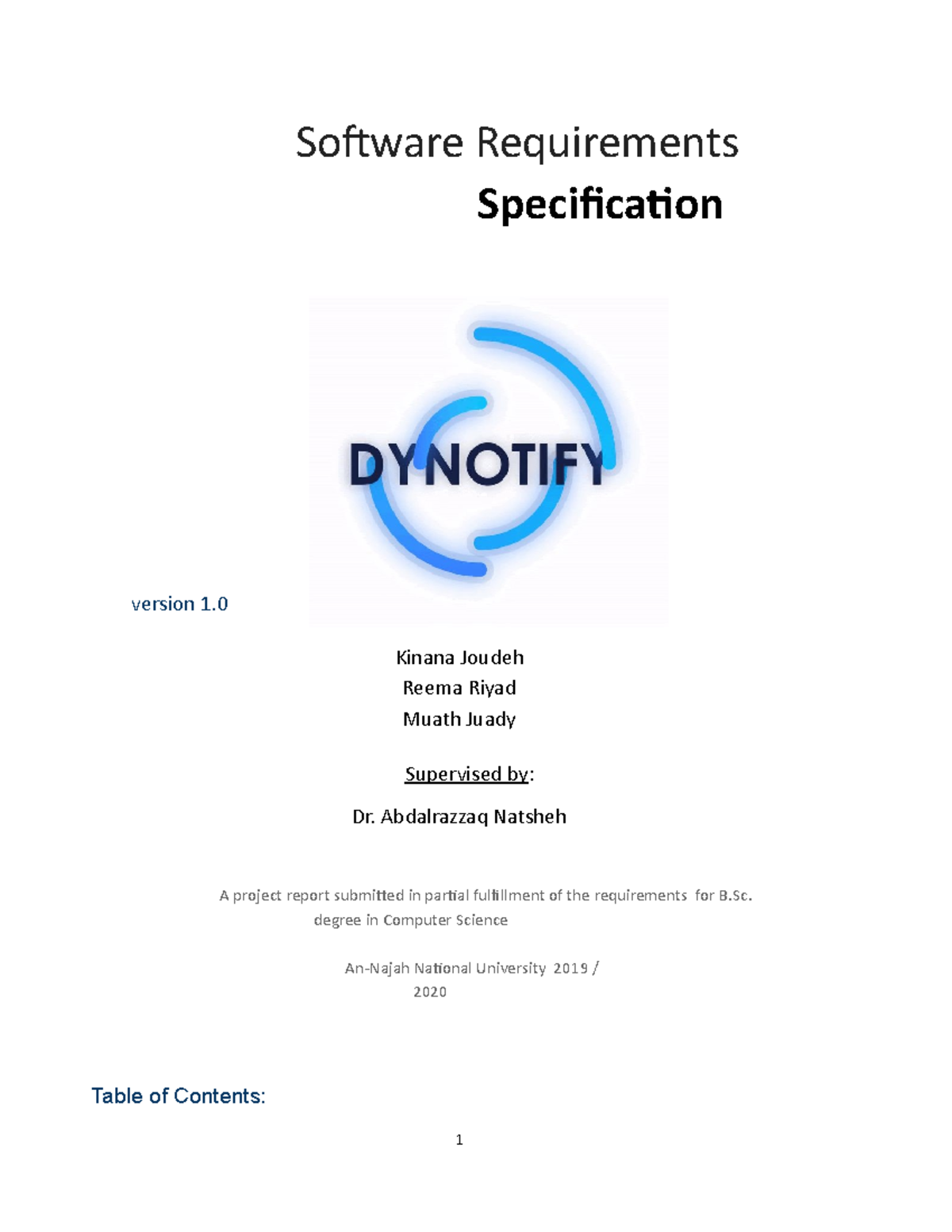 Dynotify SRS - nothing - Software Requirements Specification version 1 ...