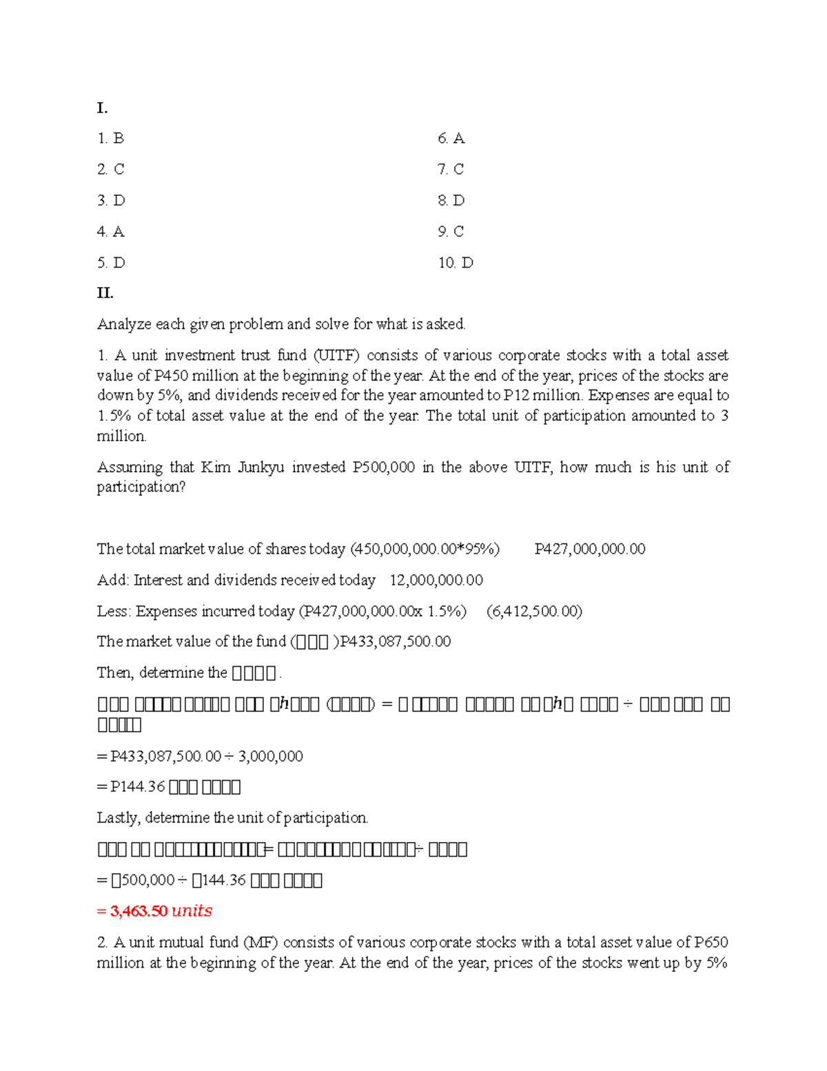 Finmar 07TP1 - assignment - I. 1. B 2. C 3. D 4. A 5. D 6. A 7. C 8. D ...
