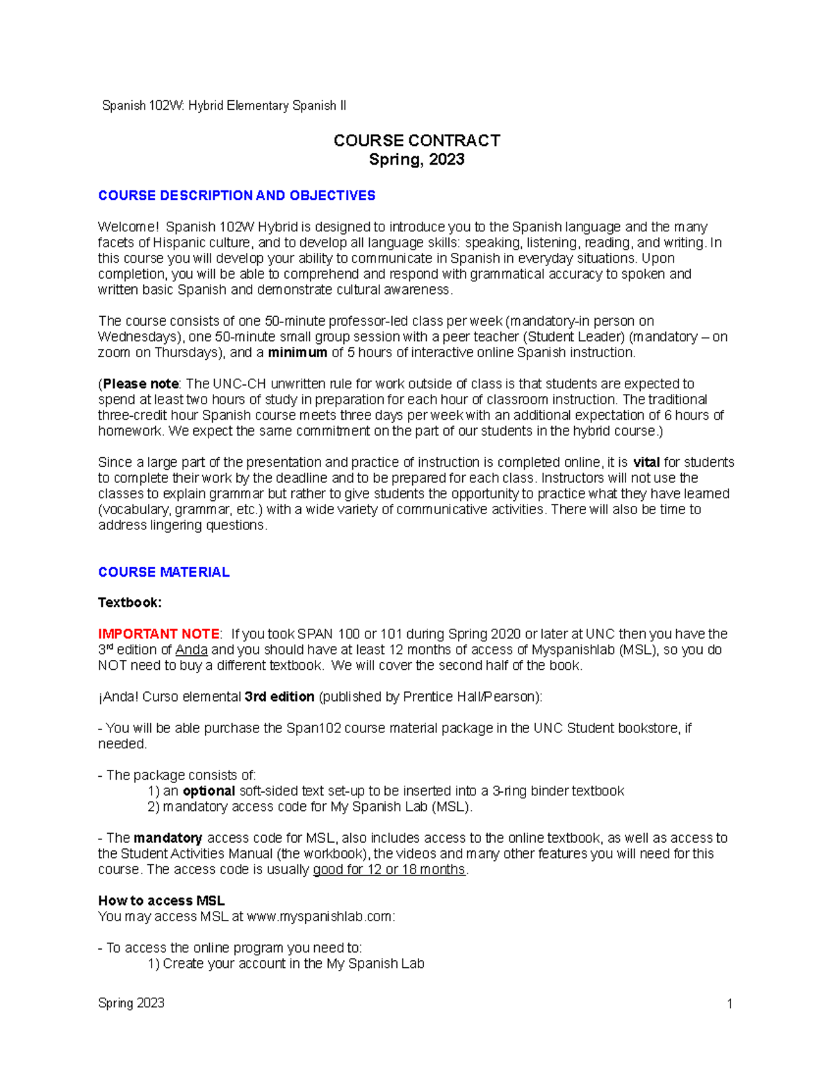 Hybrid 102-contract SP23 - Spanish 102W: Hybrid Elementary Spanish II ...
