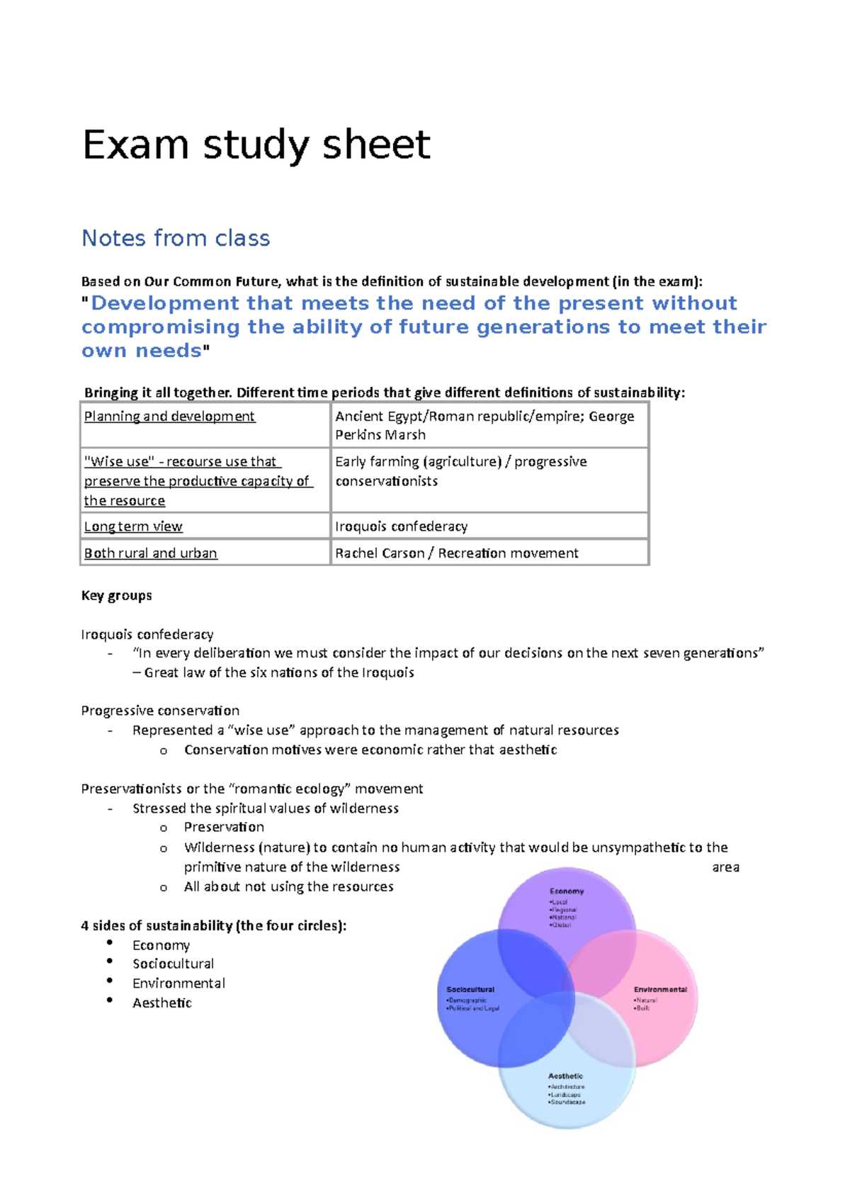 Exam study sheet - Exam study sheet Notes from class Based on Our ...