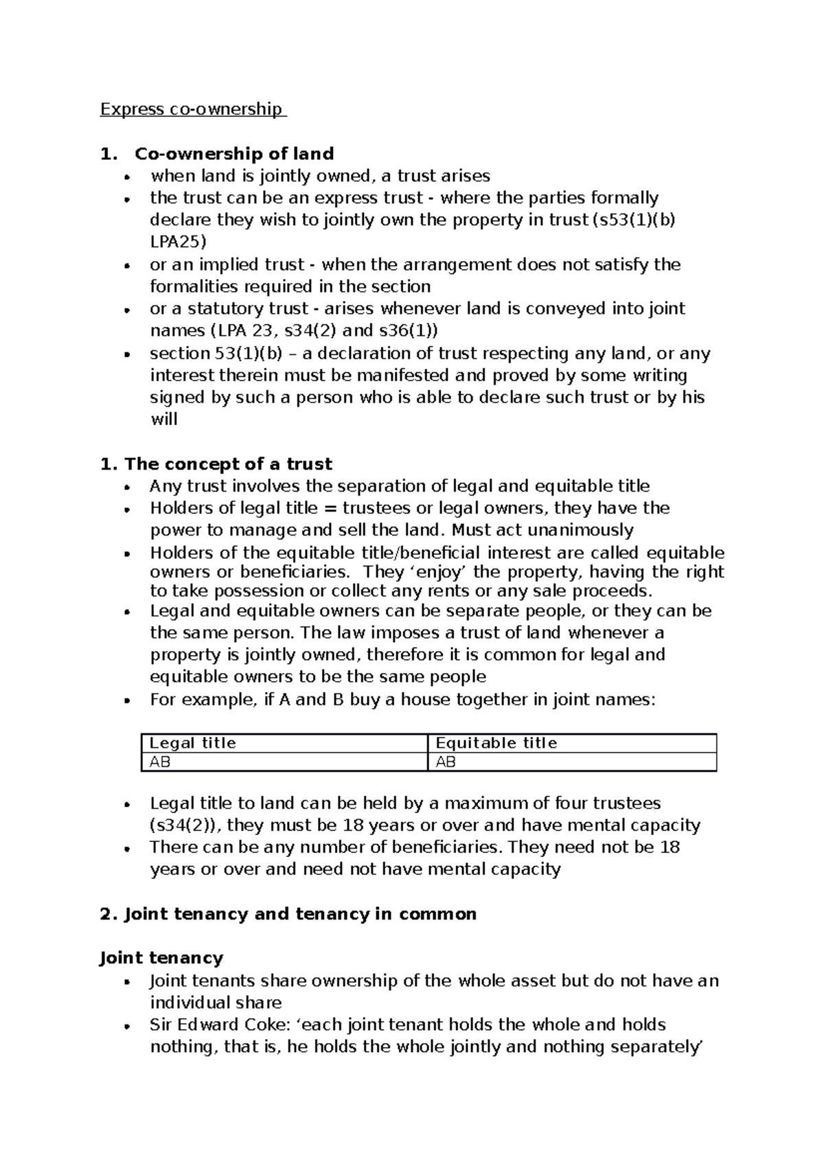 Express co-ownership - Lecture notes 17 - Express co-ownership 1. Co ...
