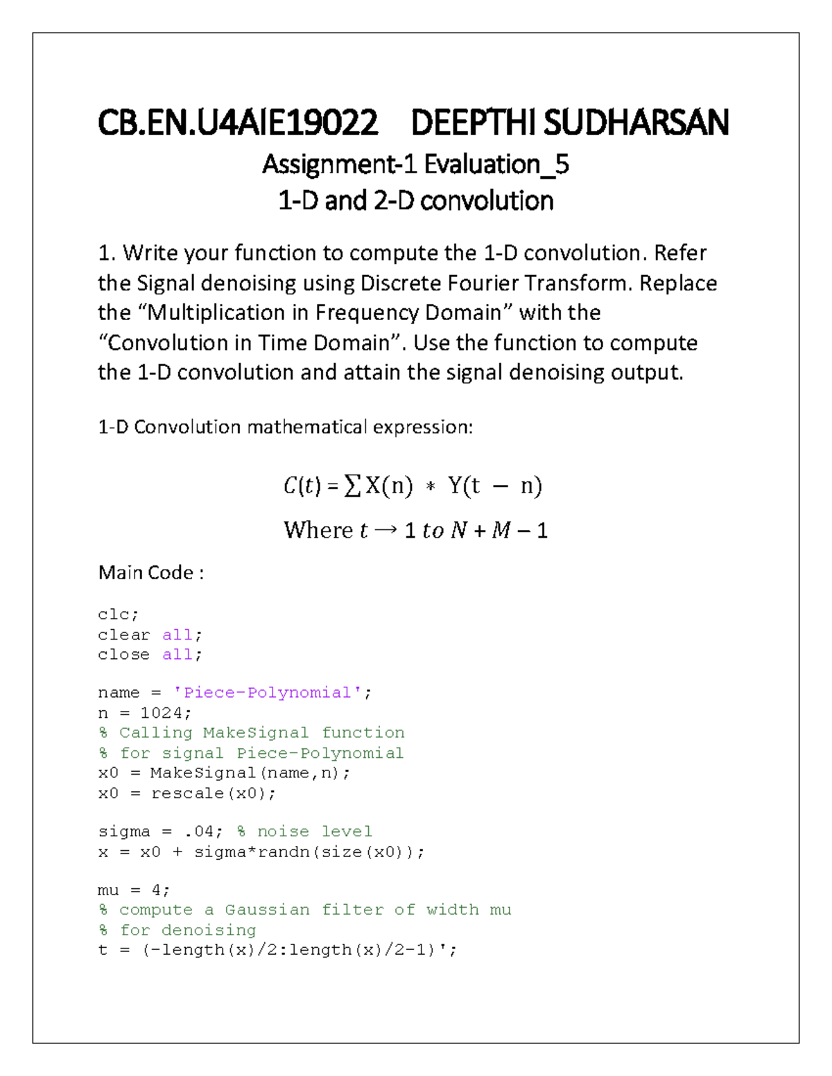19022 - swomya - CB.EN 4 AIE 19022 DEEPTHI SUDHARSAN Assignment- 1 Evaluation_ 5 1 - D and 2 - D ...