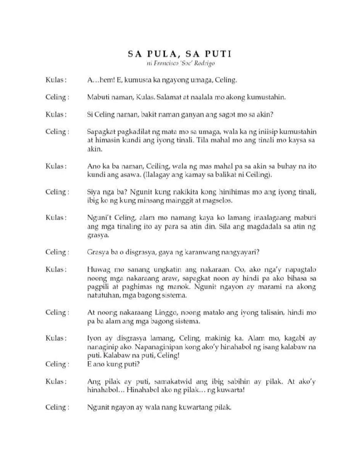 SA PULA, SA PUTI - use in role play - Kulas : Ano bang hindi tama ...