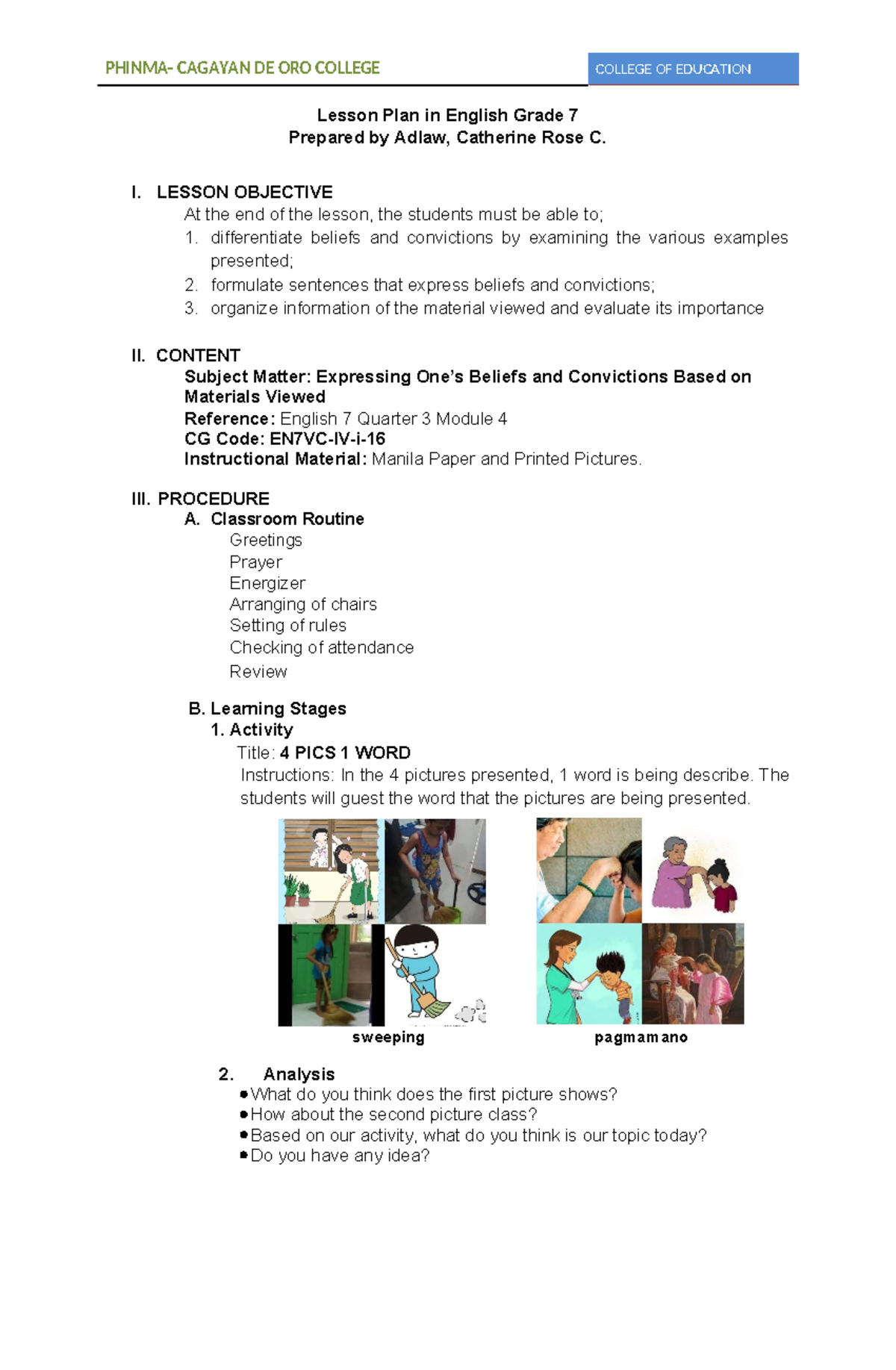G7 WEEK 4 LP - sample lesson plan - Lesson Plan in English Grade 7 ...