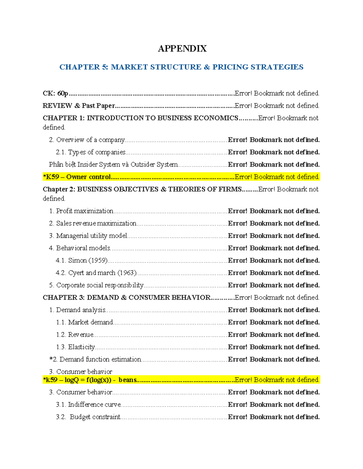 Appendix - APPENDIX CHAPTER 5: MARKET STRUCTURE & PRICING STRATEGIES CK: - Studocu