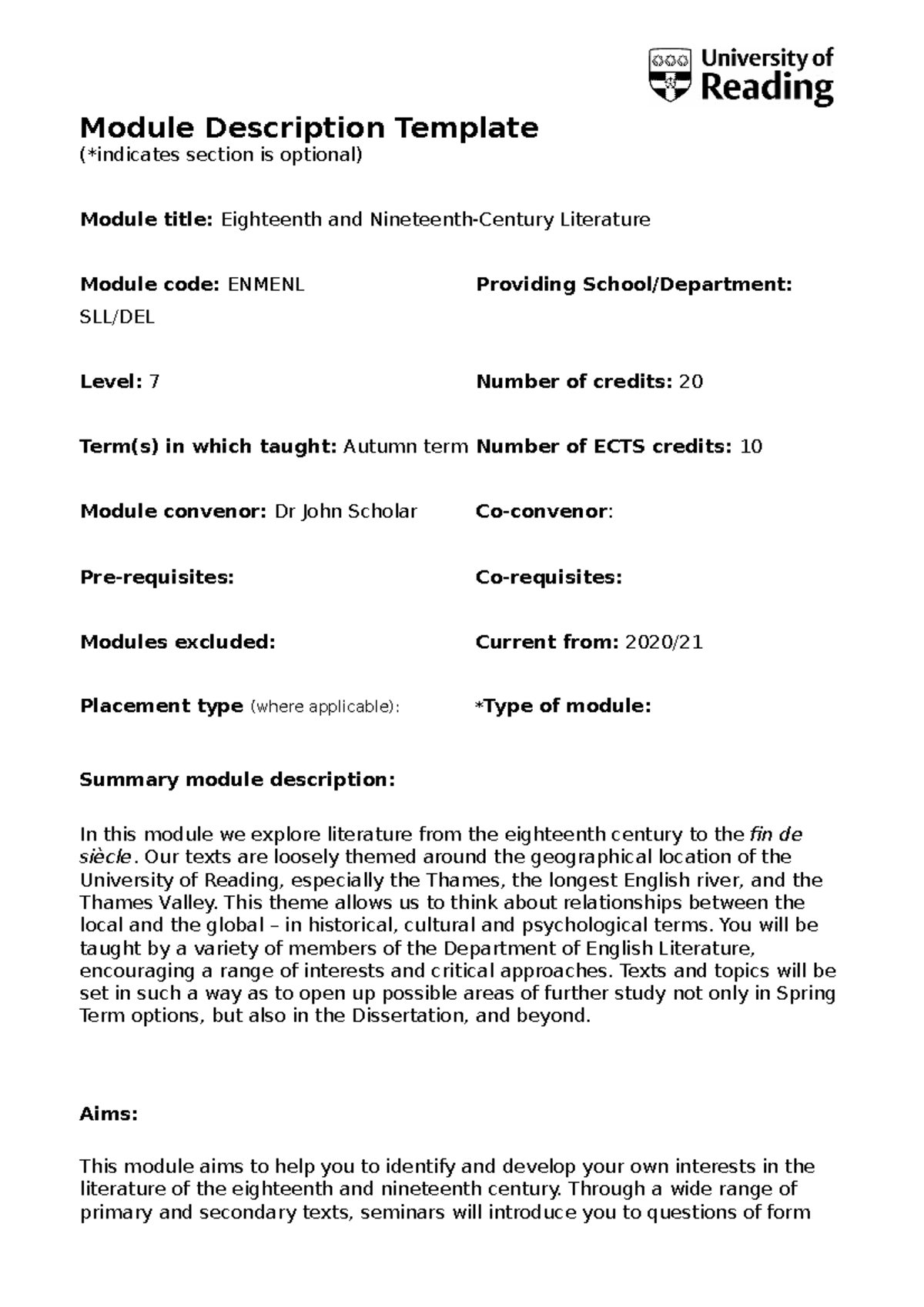 Full Module Description - Module Description Template (*indicates ...