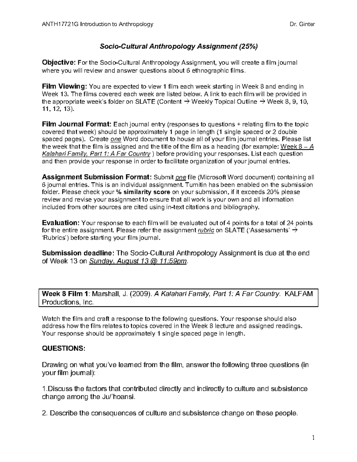 Cultural Anthropology Assignment Instructions - Socio-Cultural ...