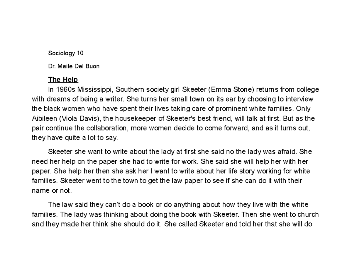 The Help - The help - Sociology 10 Dr. Maile Del Buon The Help In 1960s ...