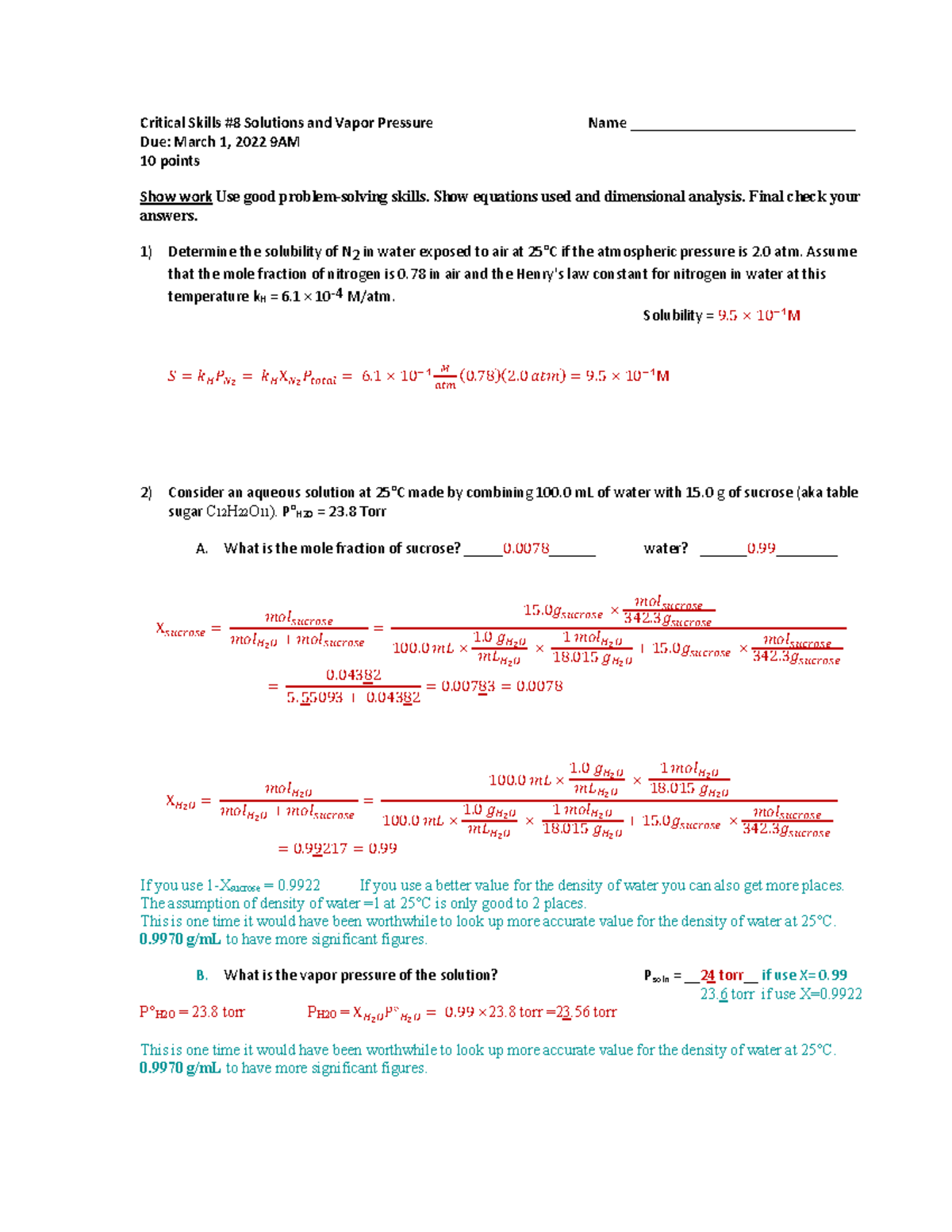 Critical Skills#8 KEY Solubility and Vapor Pressure updated(1) - Critical Skills #8 Solutions ...