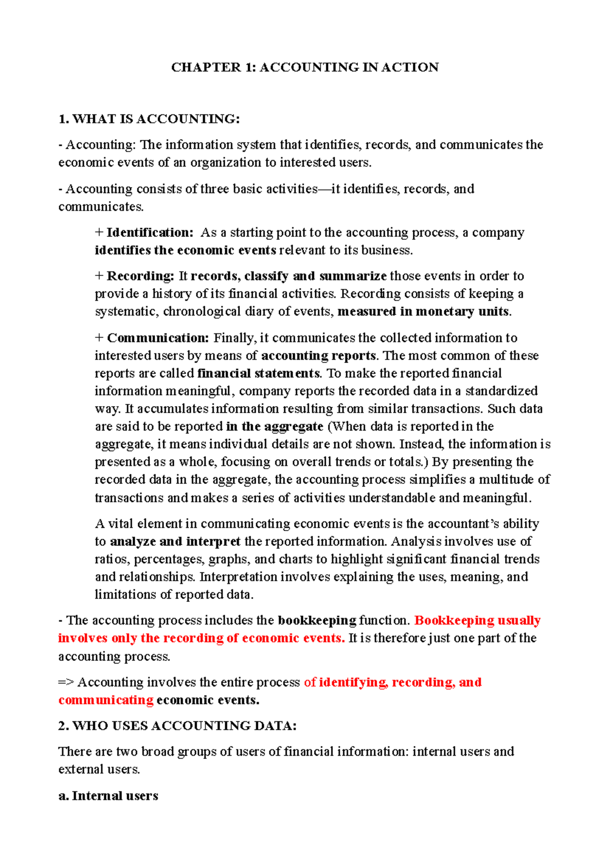 Chapter 1. NLKT - Summary Principles of Accounting - CHAPTER 1: ACCOUNTING IN ACTION 1. WHAT IS ...