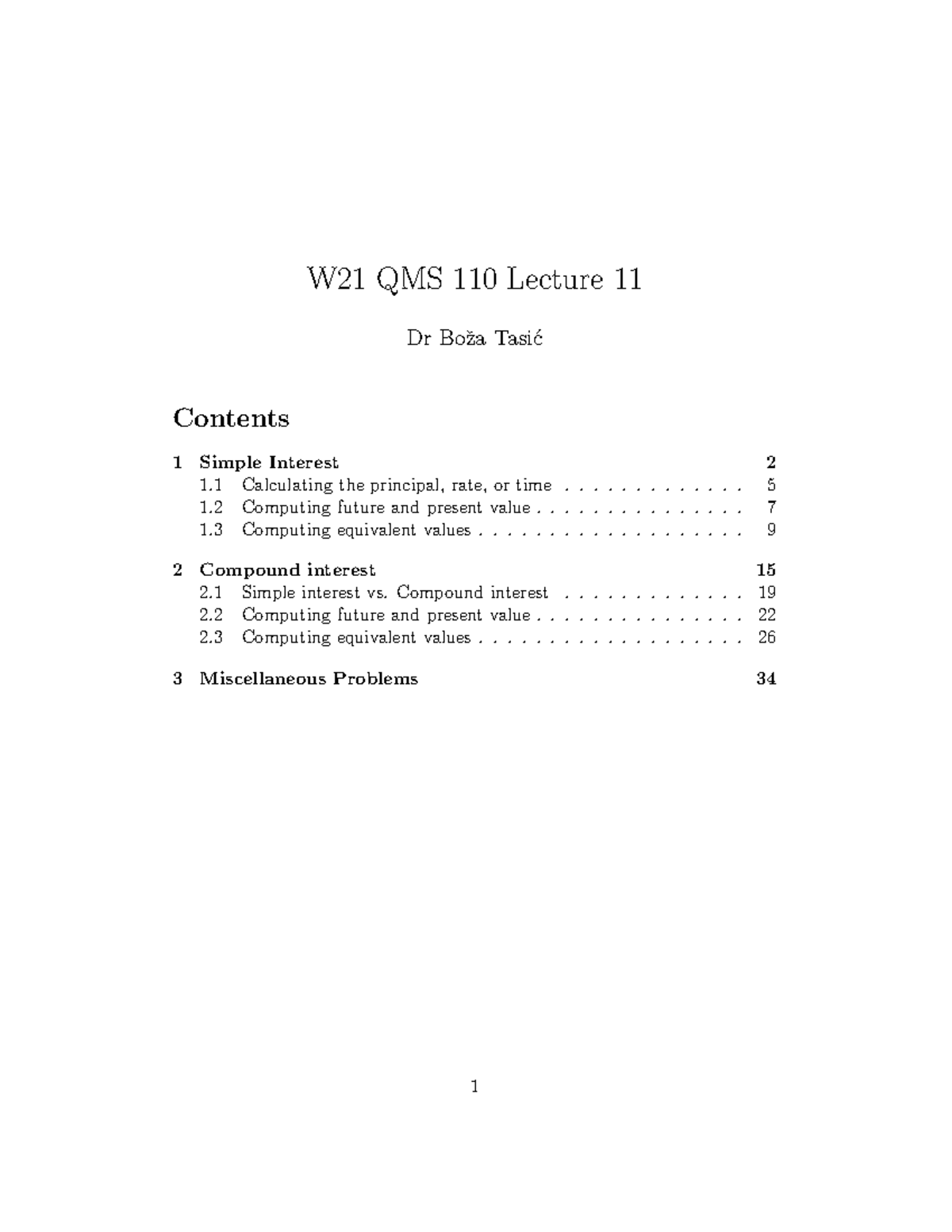 Qms110: Lecture 11: helpful - Dr Boˇza Tasi ́c - W21 QMS 110 Lecture 1 ...